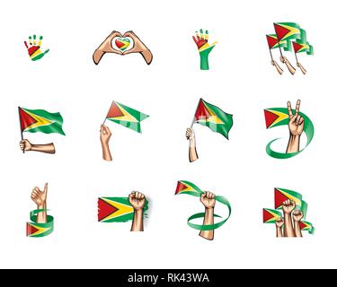 Guyana flag and hand on white background. Vector illustration Stock ...