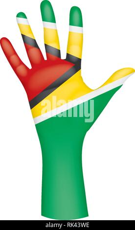 Guyana flag and hand on white background. Vector illustration Stock ...