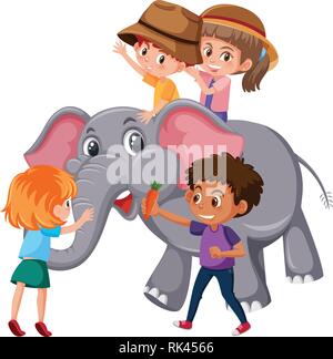 Happy Boy Riding Elephant Vector illustration Stock Vector Image & Art ...