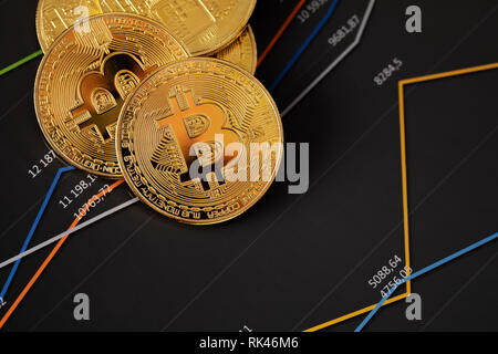 Cryptocurrency and business concept. On the business charts are ...