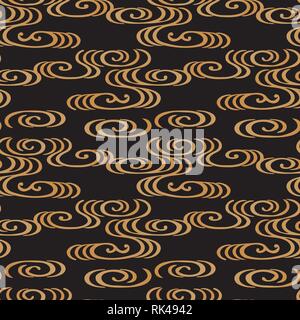 Traditional Japanese spiral cloud pattern, blue line art on white ...