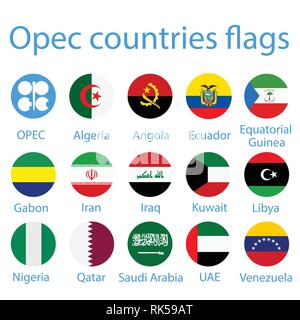 Vector illustration round OPEC organization flag. Exporting petroleum ...