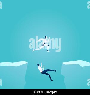 Challenges and success . Businessman Jumping over the abyss. Concept of business risks ...