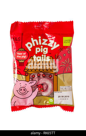 M&S phizzy pig tails soft gums made with fruit juice and a fizzy hint removed from packet spread ...