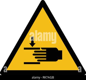 Crushing hazard warning sign. Black on yellow triangle background ...