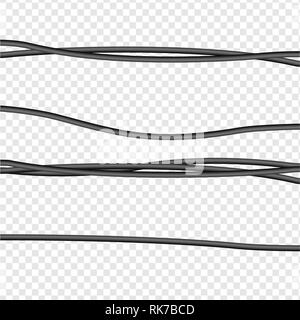 Realistic cables set, black flexible electrical wires with plastic ...