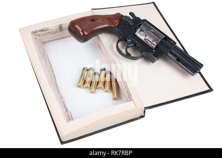 A gun hidden inside a book isolated on white background Stock Photo - Alamy