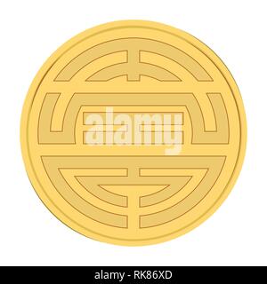 Chinese Longevity gold symbol character with scroll border for birthday ...