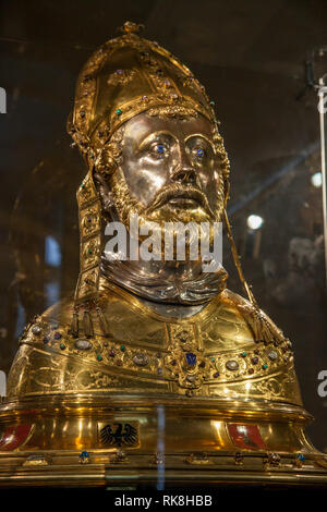 Silver and gold statue of Saint Servatius in the basilic of Maastricht ...