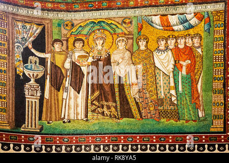 The Empress Theodora and her attendants, from a mosaic in St. Vitale at ...