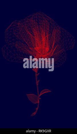 Rose wireframe isolated on white background. 3D. Vector illustration ...