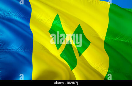 Saint Vincent flag. 3D Waving flag design. The national symbol of Saint ...