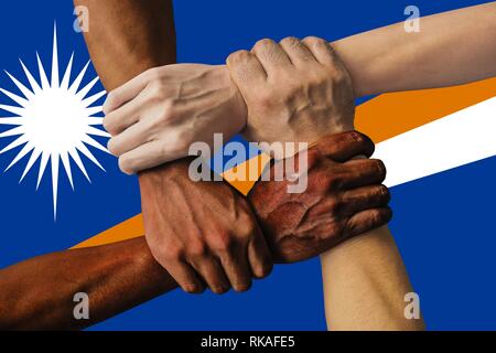 marshall islands flag, intergration of a multicultural group of young ...