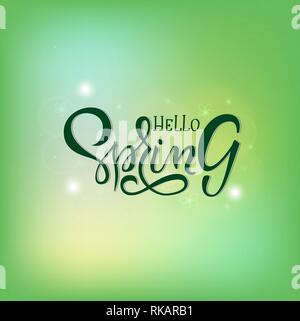 Hello Spring hand logotype, badge typography icon. Lettering spring ...