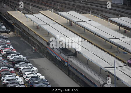 Amtrak and MBTA trains at the terminals of Boston's North Station as ...