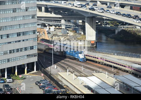 Amtrak and MBTA trains at the terminals of Boston's North Station as ...