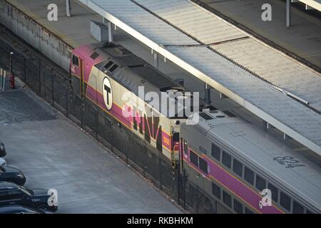 Amtrak and MBTA trains at the terminals of Boston's North Station as ...
