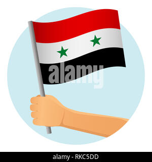 Syria flag in hand. Patriotic background. National flag of Syria ...