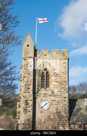 The tower of All Saints church in Rothbury, Northumberland, England, UK ...