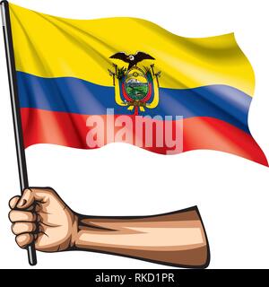 Ecuador flag and hand on white background. Vector illustration Stock ...