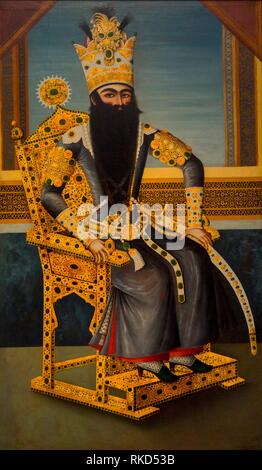 A painting of Fath-Ali Shah Qajar, with calligraphy attributed to him ...