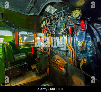 Drivers cab Ex-LNER V2 class steam locomotive engine Green Arrow on ...