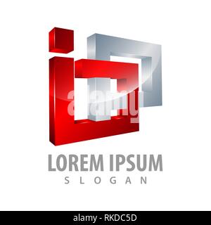 3D connect square logo concept design. Symbol graphic template element ...
