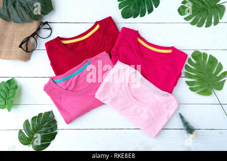 Cotton T-Shirt clothes colorful mock up template on grunge white ...