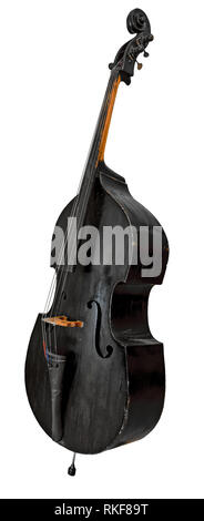 Old standing black double bass isolated on white Stock Photo - Alamy