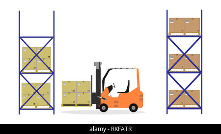 Forklift Warehouse Unloading, loading, storage and delivery of cargo ...