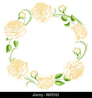 Yellow Rose Flower Frame Border. isolated on White Background. Vector ...