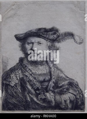 Rembrandt 'Rembrandt in a Hat with Feather', etching 1638, HMA Stock ...