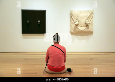 A visitor looking at Light Switches hard version and Soft Light ...