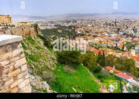 Ancient Agora Greek Marketplace From Acropolis Athens Greece. Temple of ...