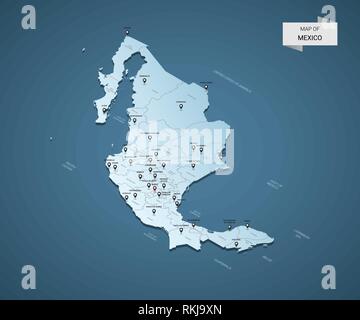 Blue political map of Mexico. Administrative divisions - states. Simple ...