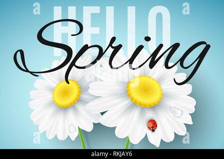 Hello spring 3d lettering on pink gradient background. Inspirational ...