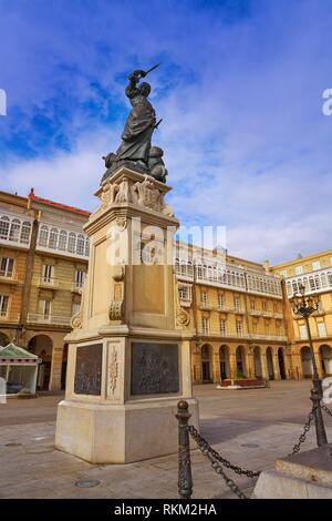 A La Coruna, Spain. The monument statue to Maria Pita in Maria Pita ...