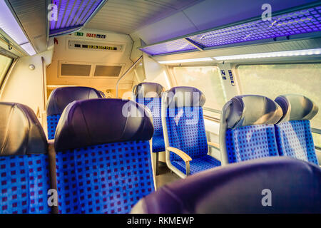 Inside green line tram train on the MBTA Huntington Avenue Line ...