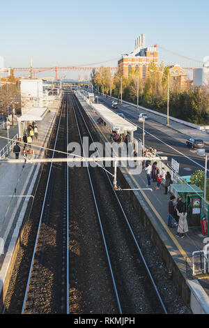 Sunny view of thermoelectric Tejo Power Station with bricked walls and ...