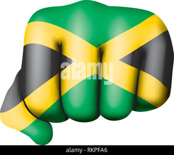 Jamaica flag and hand on white background. Vector illustration Stock ...