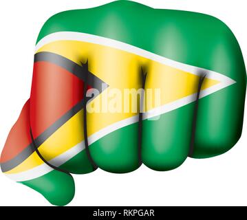 Guyana flag and hand on white background. Vector illustration Stock ...