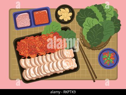 Bossam boiled meat korean food vector drawing illustration Stock Vector ...