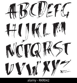 Handdrawn dry brush font. Modern brush lettering. Grunge style alphabet ...