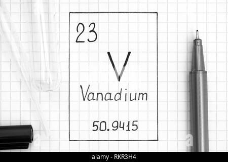 Vanadium V chemical element. Vanadium Sign with atomic number. Chemical ...
