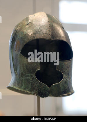 A Bronze Age helmet, 13th/12th century B.C. Shallow bronze skull with ...
