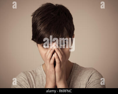Human emotions and expressions and mental health concept. Young sad ...