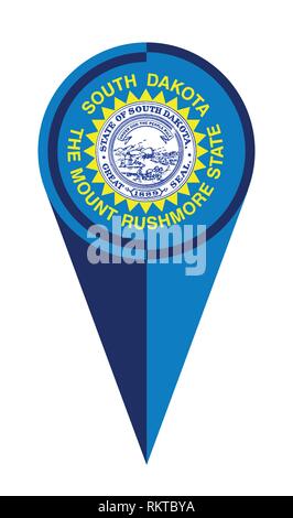 South Dakota map pin flag icon. Pennant map marker on a metal needle ...