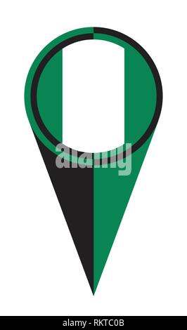 Map pointer with flag of Nigeria. Vector flag sign on blue background ...