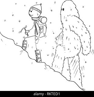 Cartoon Drawing of Mountaineer or Alpinist Walking Through Snow Stock ...