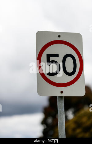 Advisory speed limit sign, 50 km/h speed on the street Stock Photo - Alamy